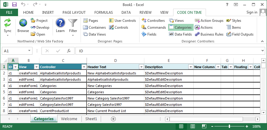 Code On Time Tools For Excel Categories
