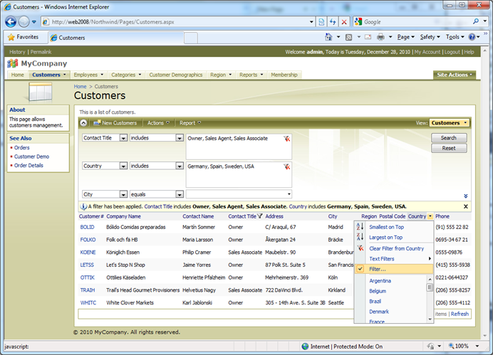 Code On Time Web App Factory Multiple Value Filters 