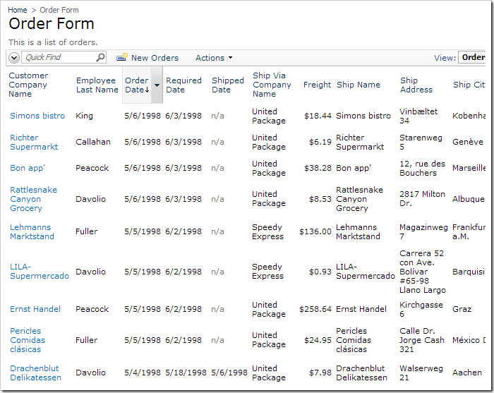 Code On Time Sample Applications Order Form Orders Setting A