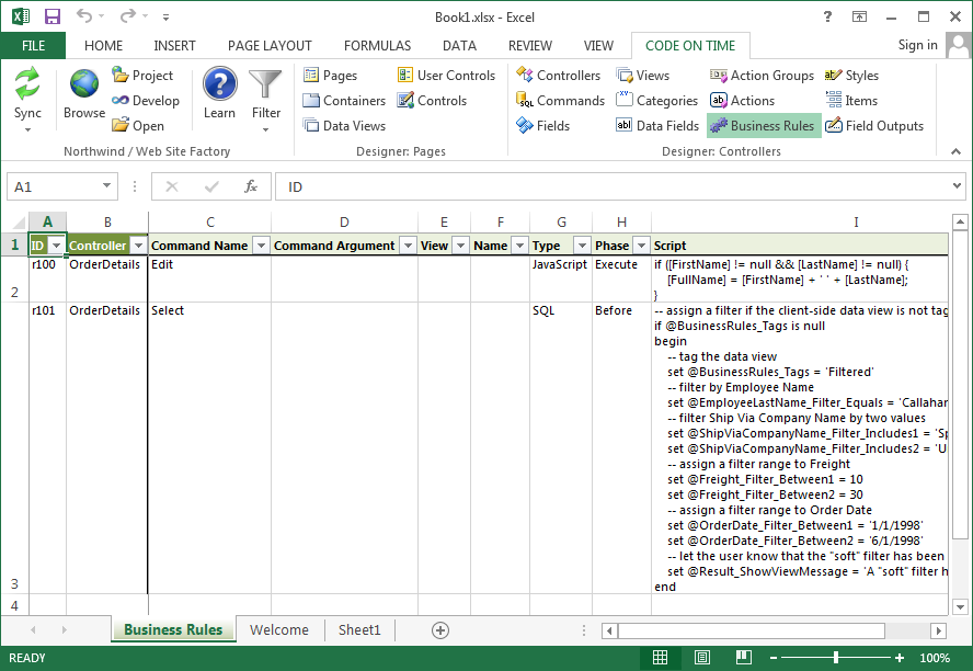 Code On Time Development Tools For Excel Business Rules